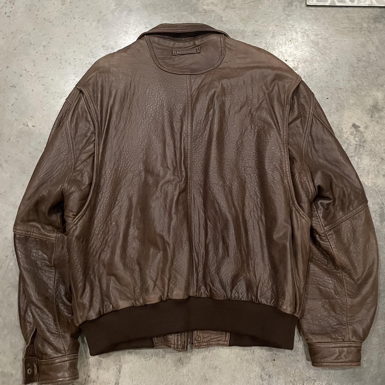 Overland outfitters leather number jacket satin... - Depop