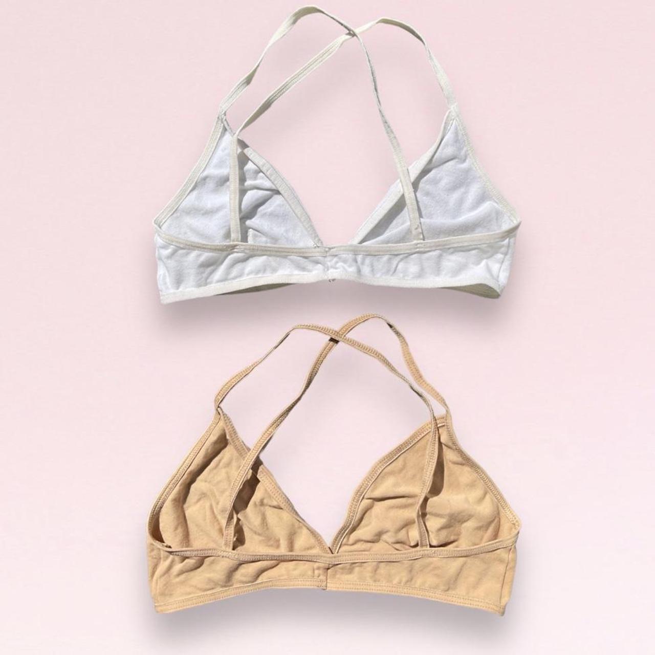 American Apparel Women's White and Tan Bra | Depop