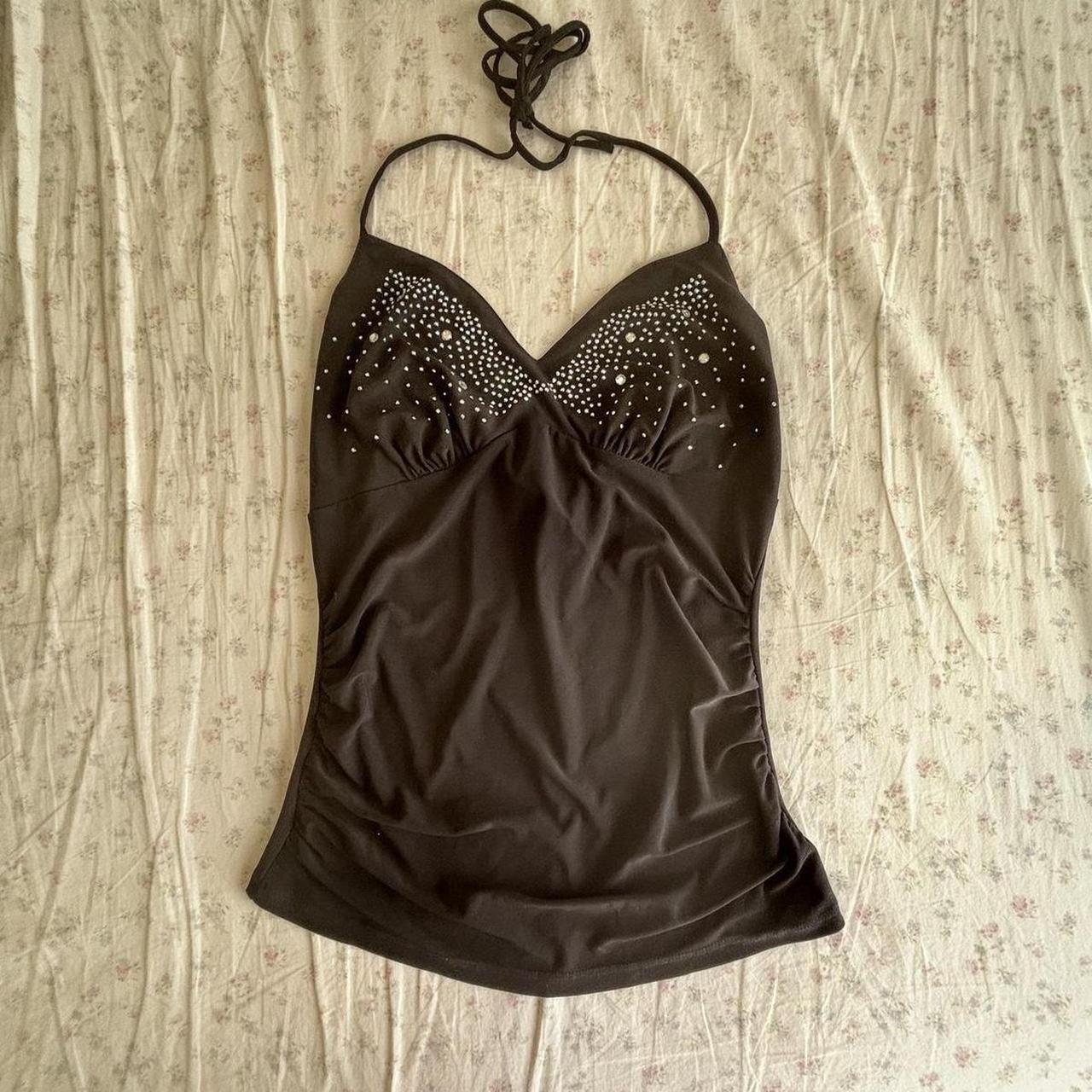 Black sparkly halter top with rhinestones #glamour | Depop