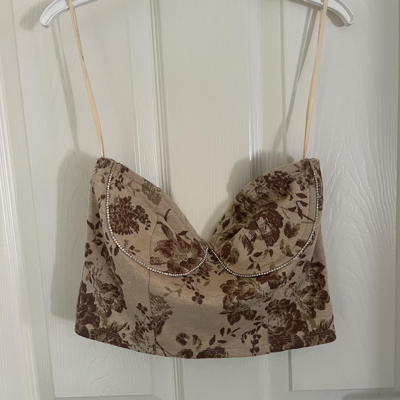 Primark Tan and Brown Flower Bandeau with Diamanté... - Depop