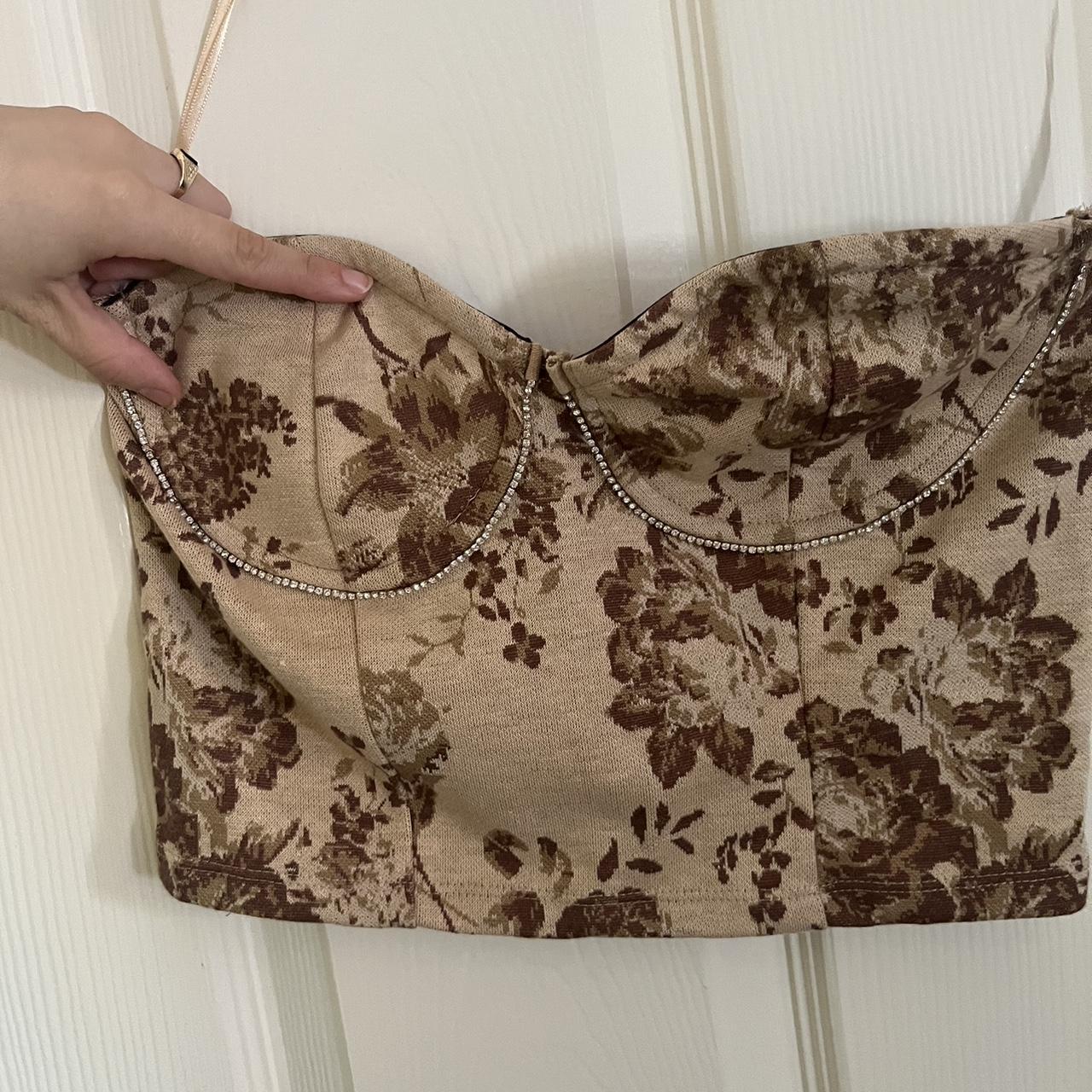Primark Tan and Brown Flower Bandeau with Diamanté... - Depop