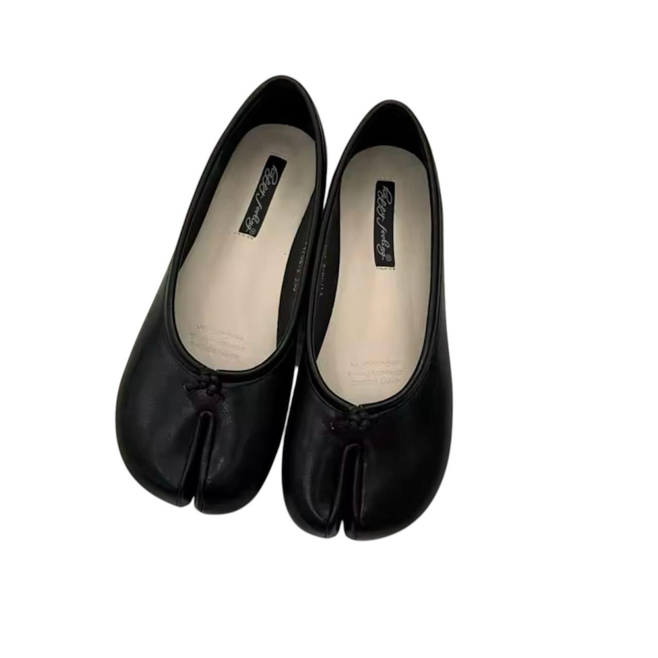 Women’s black PU leather tabi flats Sizes available:... | Depop
