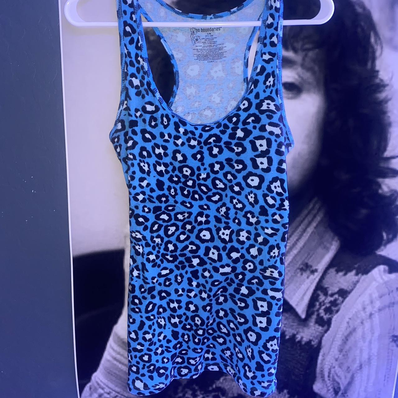 Women’s size large scene emo cheetah print blue tank... - Depop