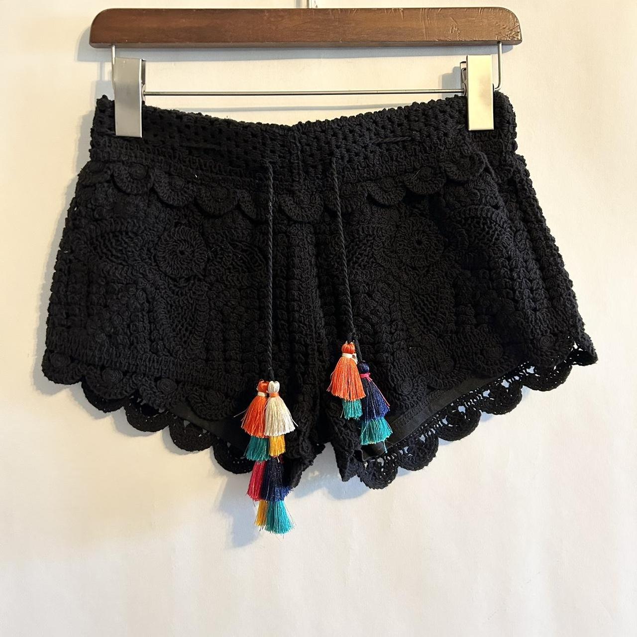 Surf Gypsy Crochet Shorts With Multi-Color Tassels... - Depop