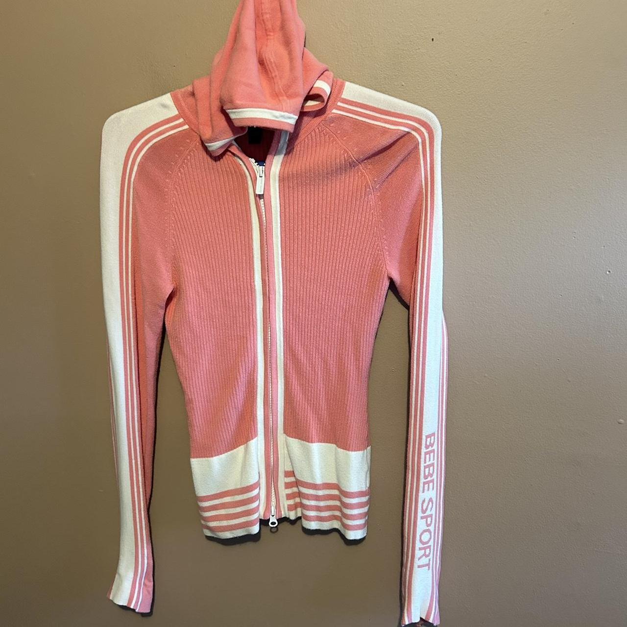 Vintage Y2K Bebe Sport Pink / White Ribbed Jacket... - Depop