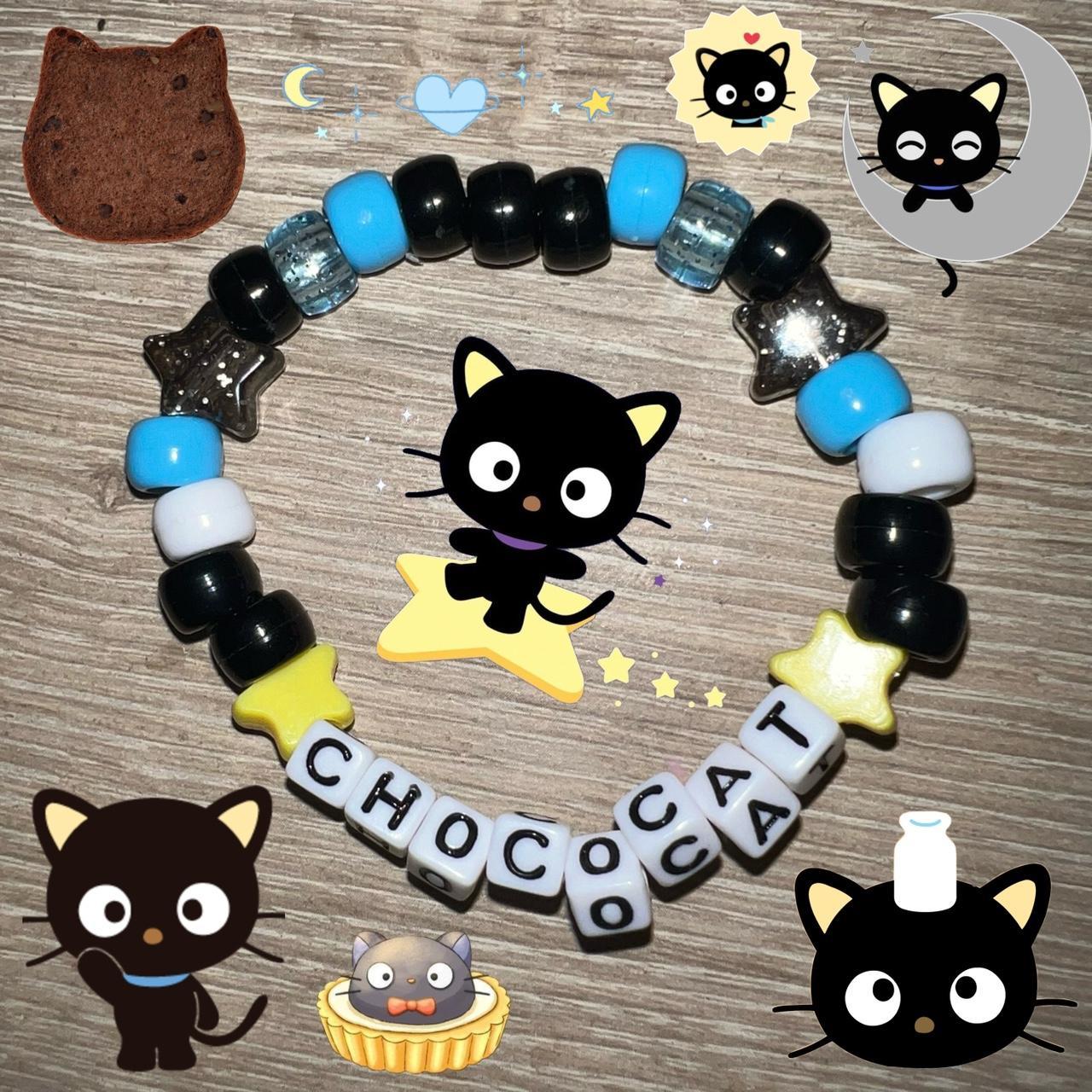 ⭐️🩵 Chococat 🐈‍⬛🍩 inspired kandi bracelet single,... | Depop