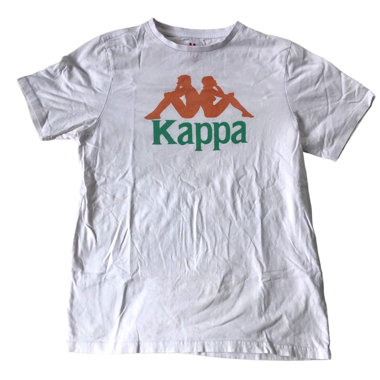 White Kappa Tshirt. Size Small. 25” in length, 18.5”... - Depop