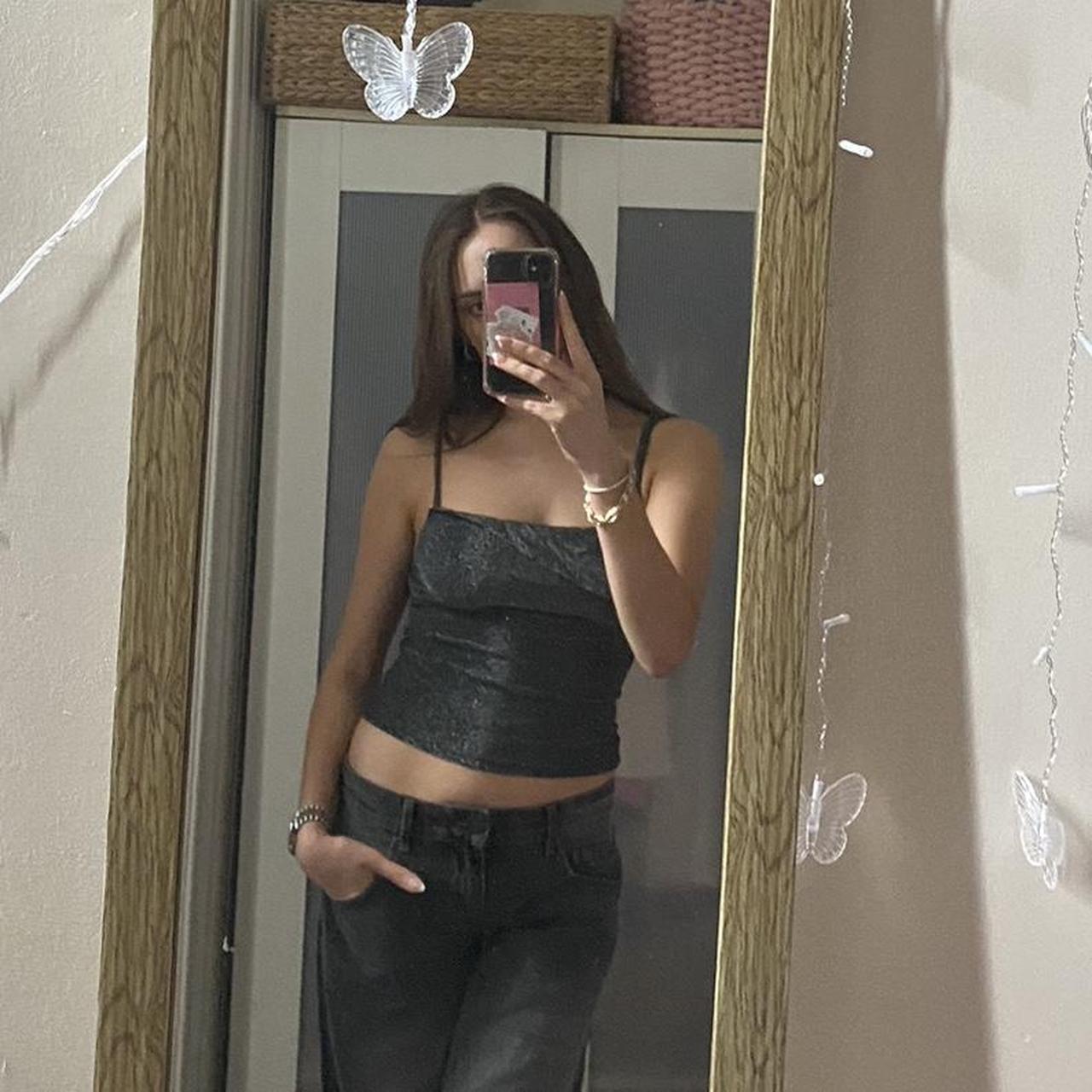 sparkly grey motel cami top perfect for uni size... - Depop