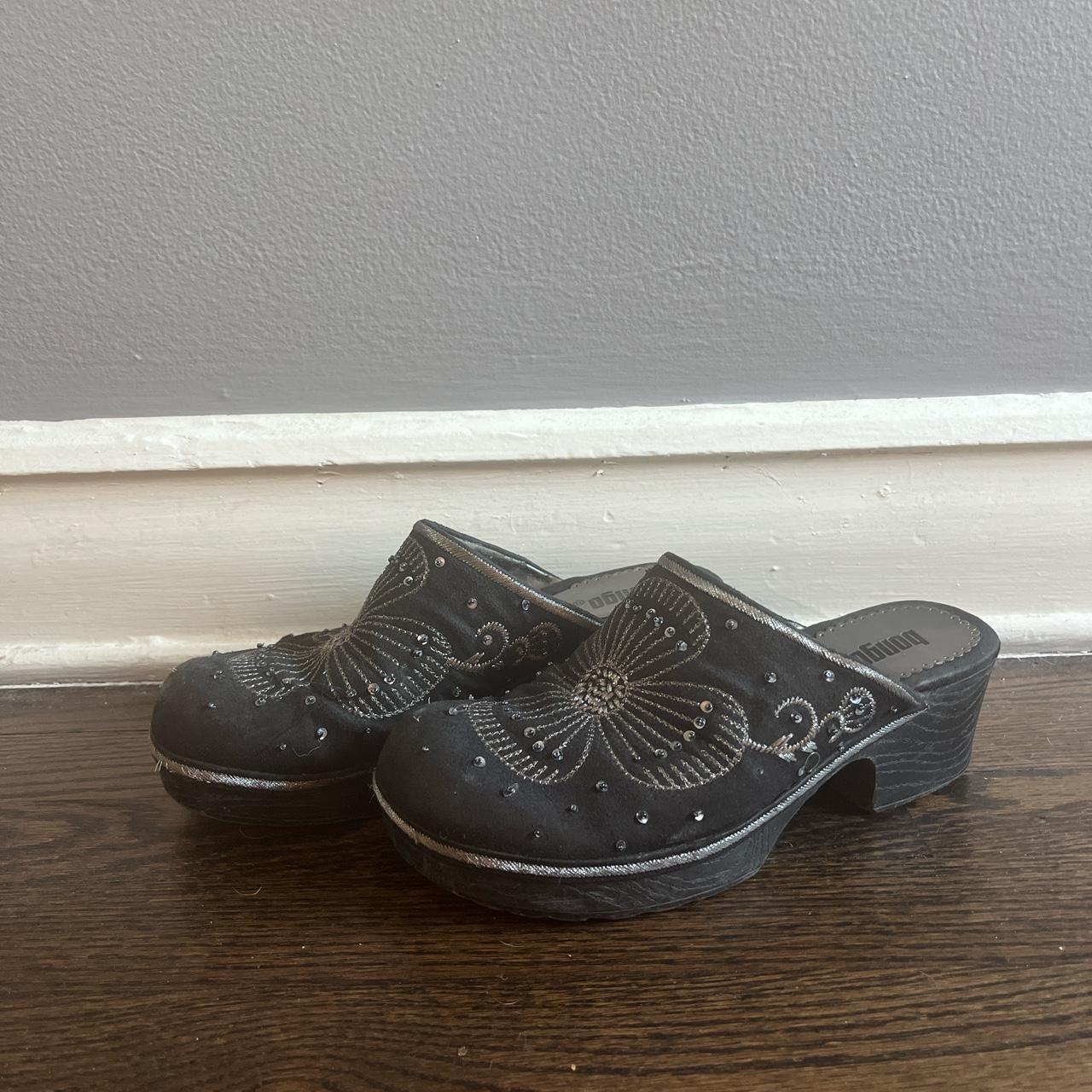 black bongo clogs with silver embellishments size... - Depop