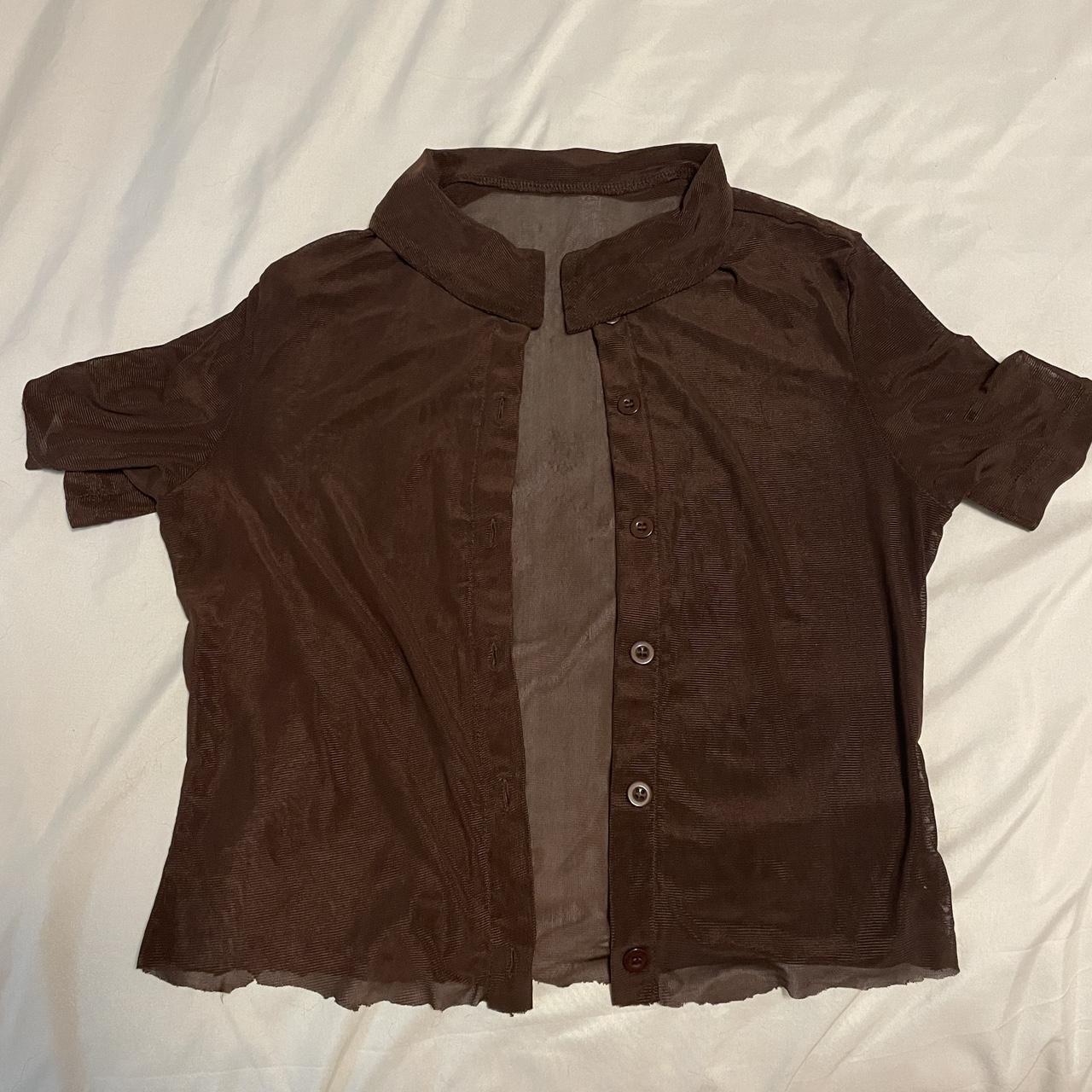 sheer brown cropped button up! - perfect for... - Depop