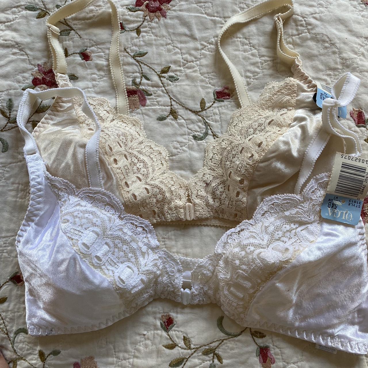 vintage padded lace silky front closure bras new... - Depop