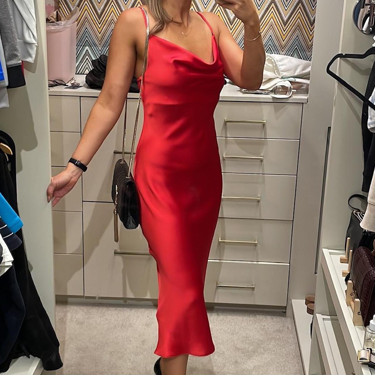 New Look red satin cowl neck midi dress, size 6.... - Depop