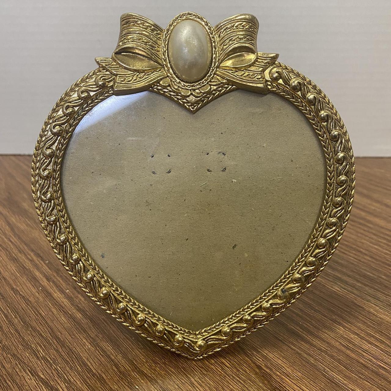 Vintage Gold Brass Heart Picture Frame with velvet... - Depop