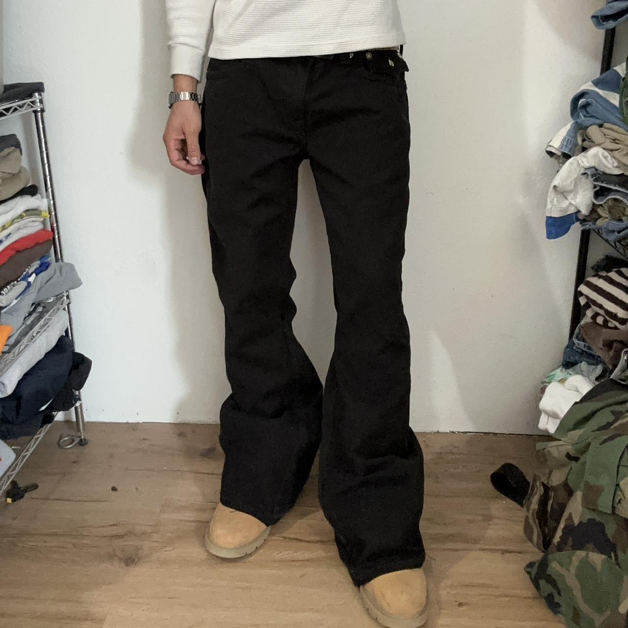 Black embroidered True Religon flare jeans... | Depop