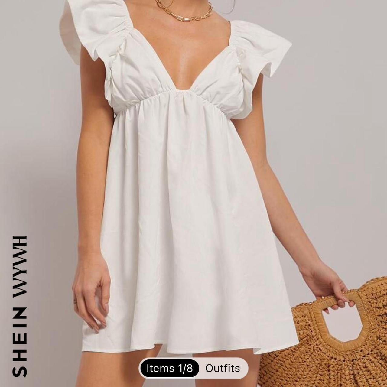 white dress from shein. this dress is super cute, i... - Depop