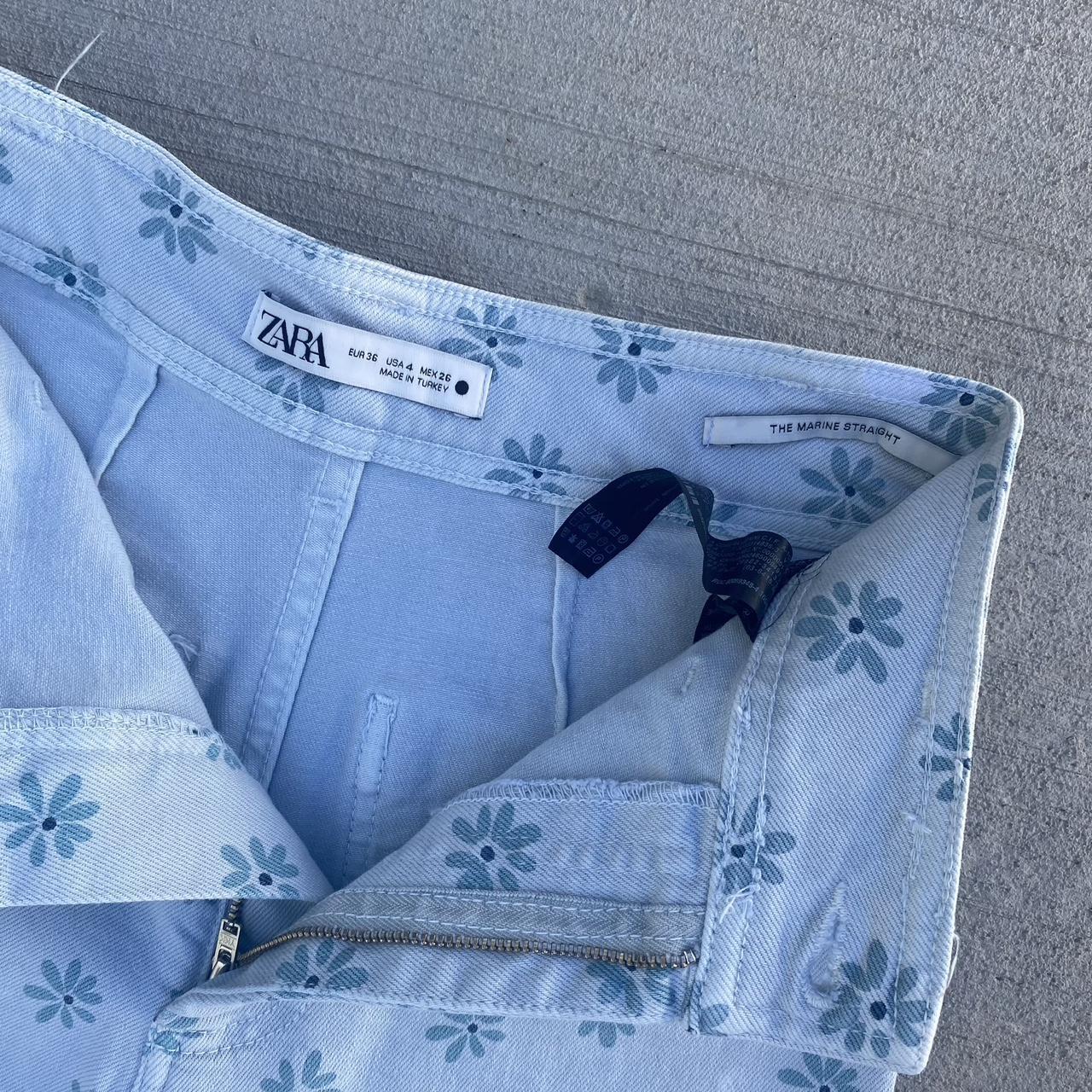 Zara blue floral marine straight pants sooo... - Depop