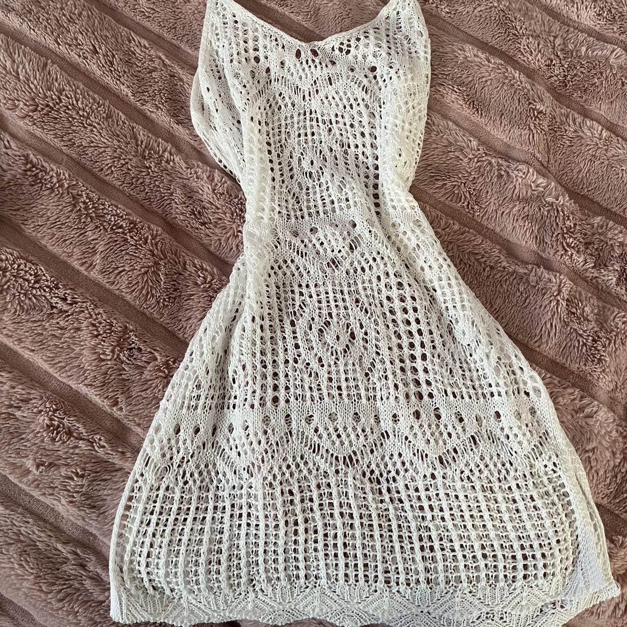 white swimwear cover up - Depop