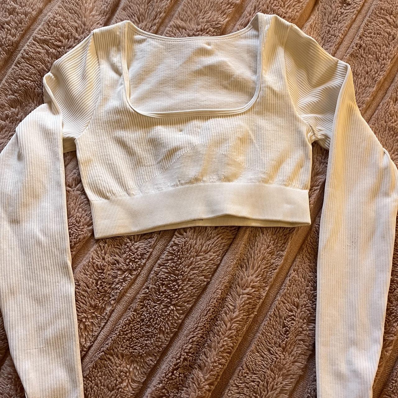 white cropped long sleeve - Depop