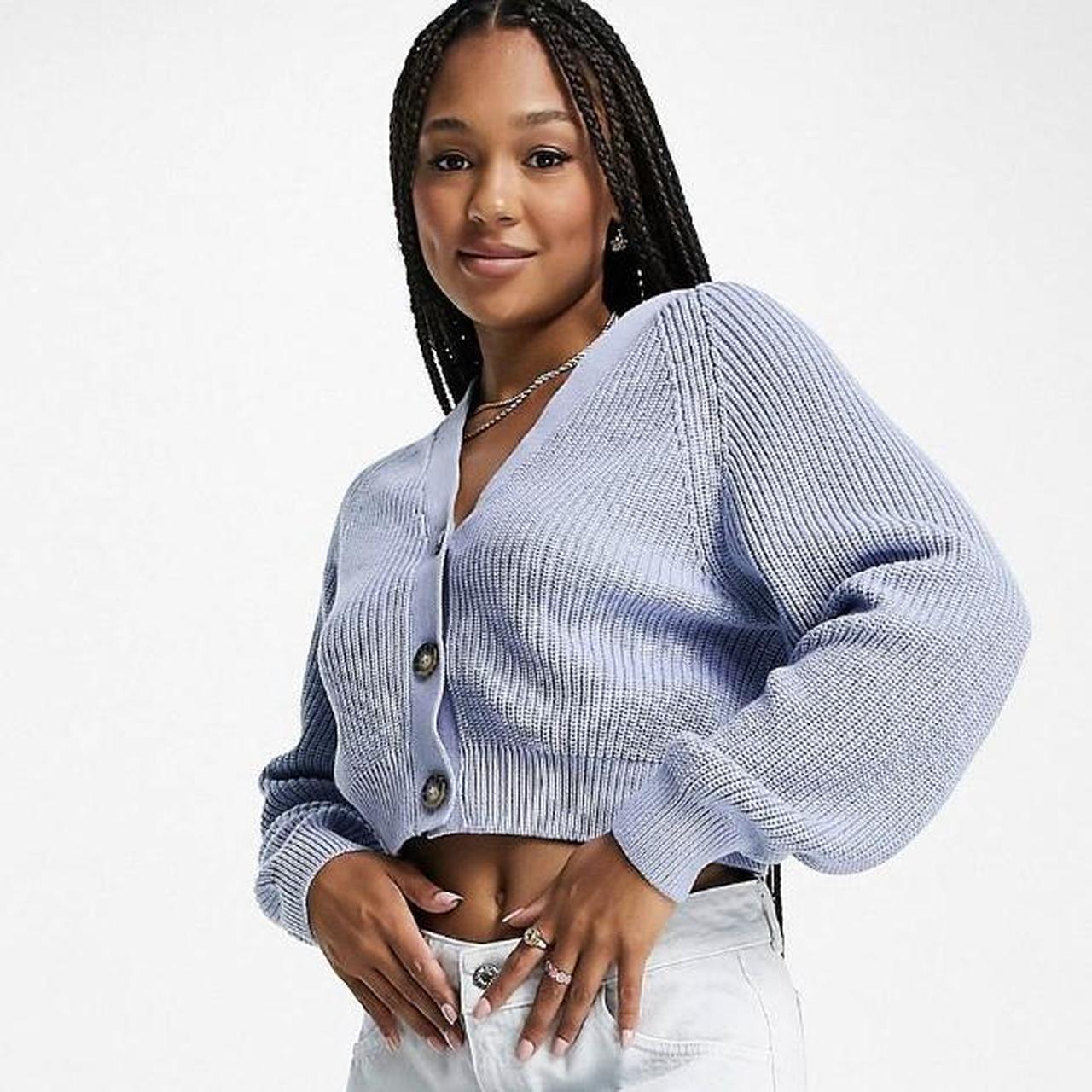 Monki Zeta organic cotton ribbed cardigan in blue -... - Depop