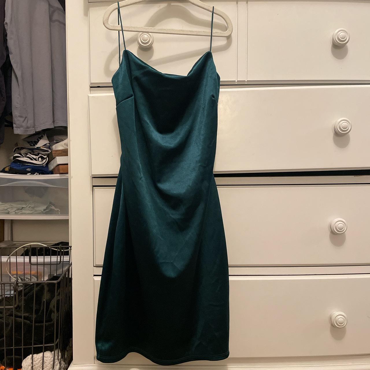silky green dress great for formals! size:... - Depop