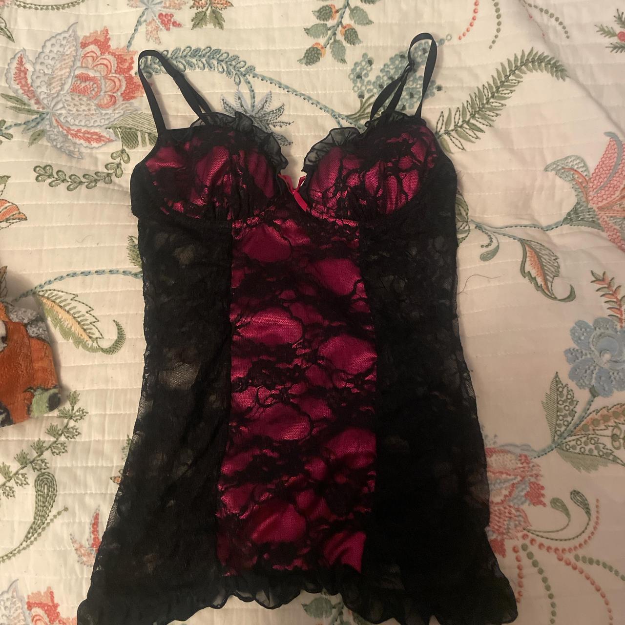 black and hot pink 2000s lingerie top repop! super... - Depop