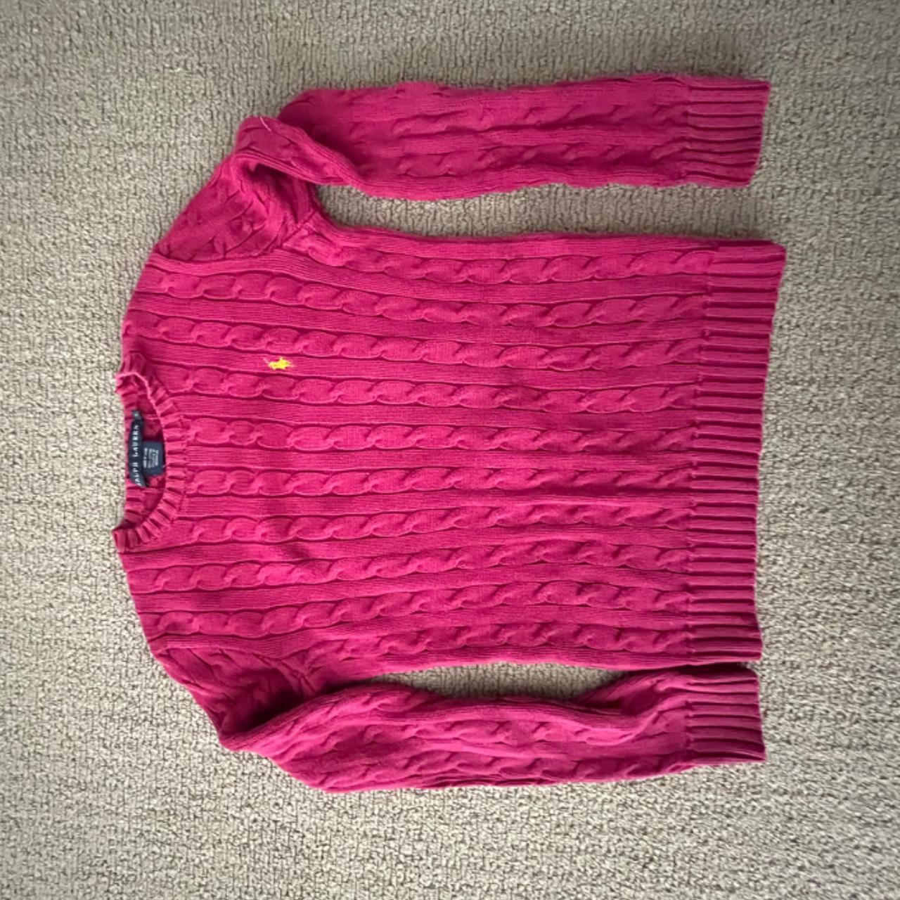 Polo Ralph Lauren Knit Sweater Hot Pink Colour Worn... - Depop