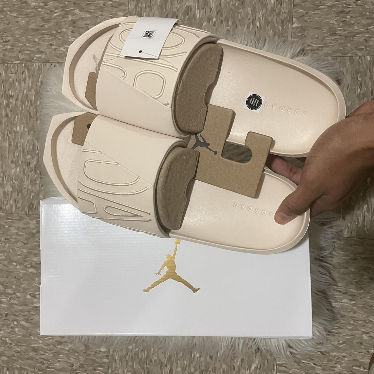 Nike Air Jordan slides in all cream with minimal... - Depop