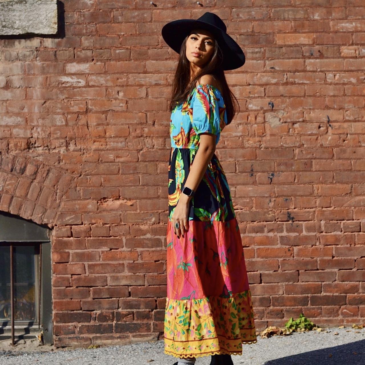 Farm Rio multi pattern dress worn once for a... - Depop