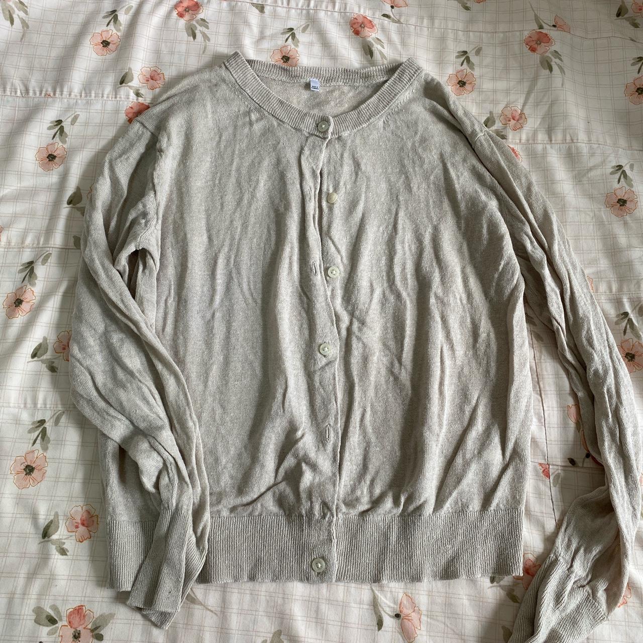 muji button down cardigan in light gray - Depop
