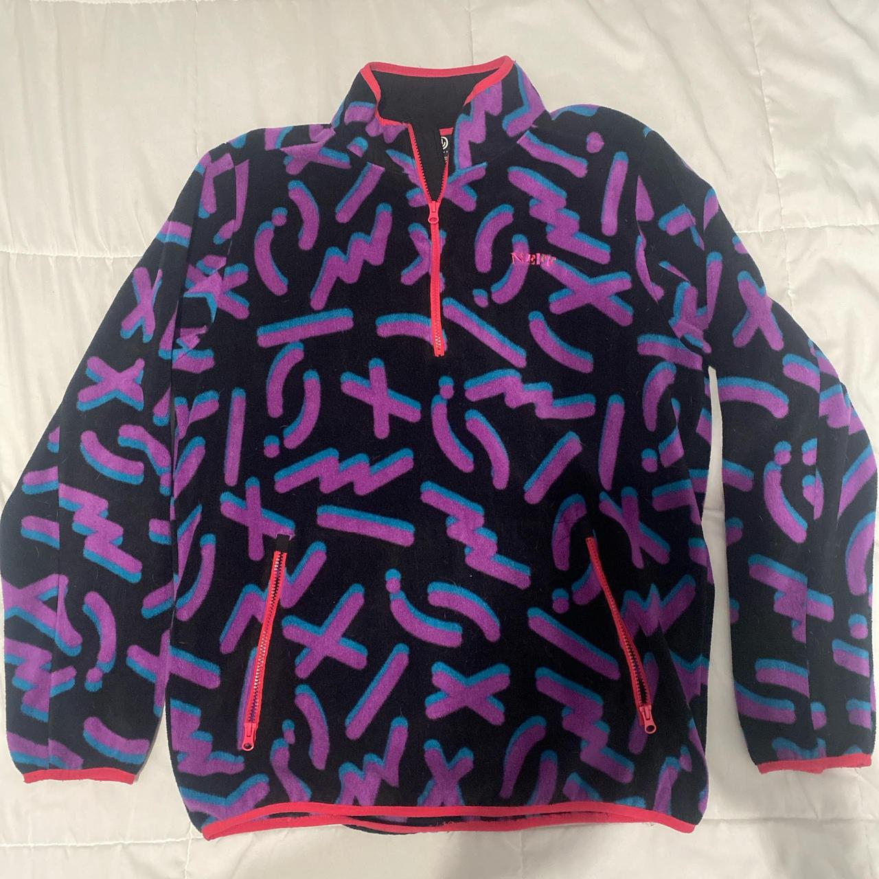 NEFF retro black and purple 1/4 zip fleece #neff... | Depop