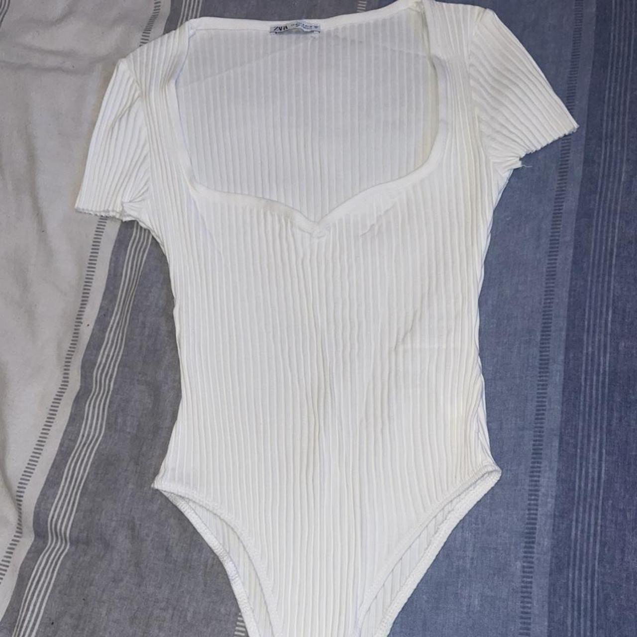 Zara white ribbed bodysuit, super flattering but a... - Depop