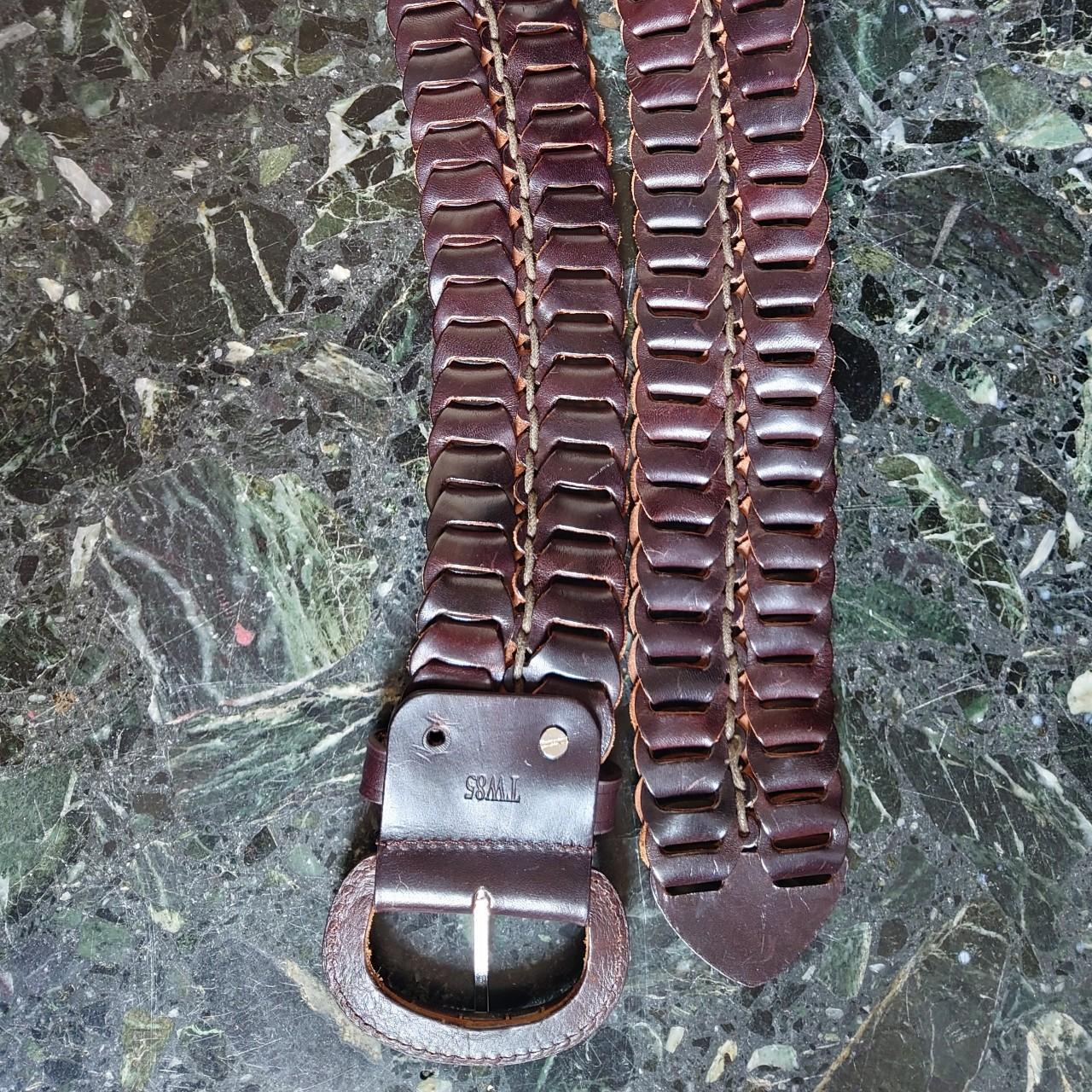 Brown Leather adjustable Belt (missing one silver... - Depop