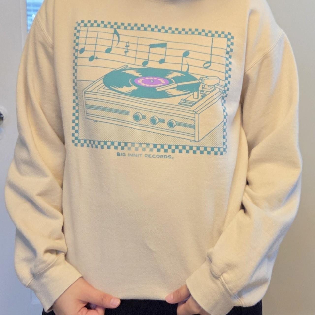 Cream Big Innit Records sweater blue lettering... | Depop