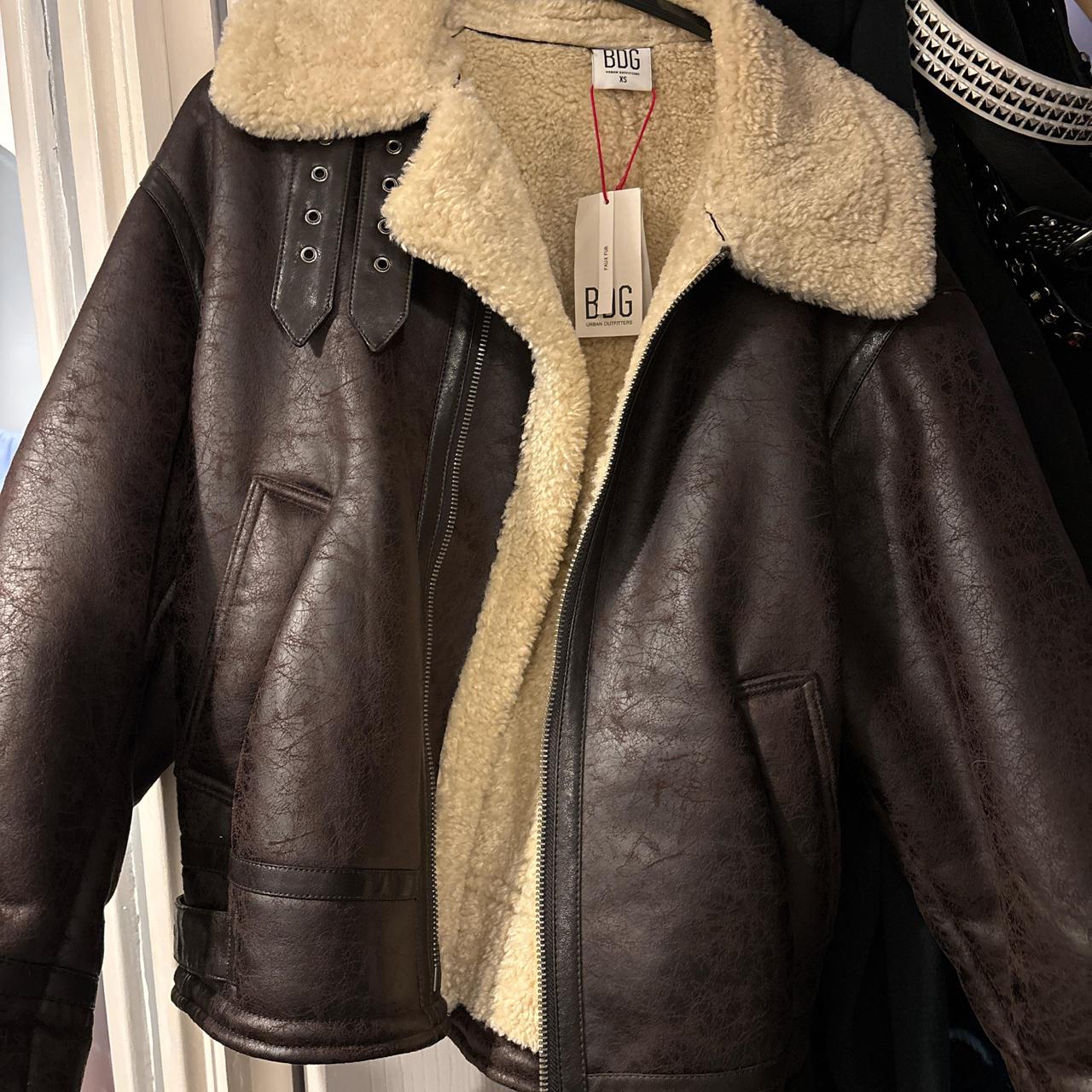 urban outfitters Brown leather BDG bomber jacket... - Depop