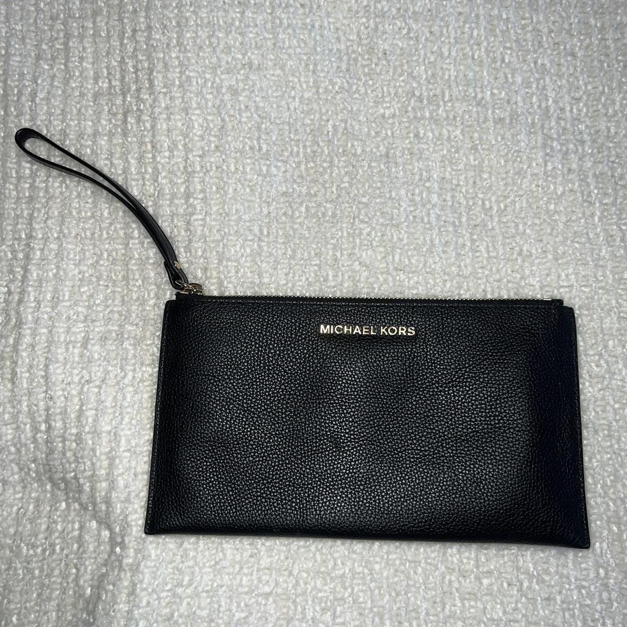 Michael Kors Wristlet Black leather exterior, black... - Depop