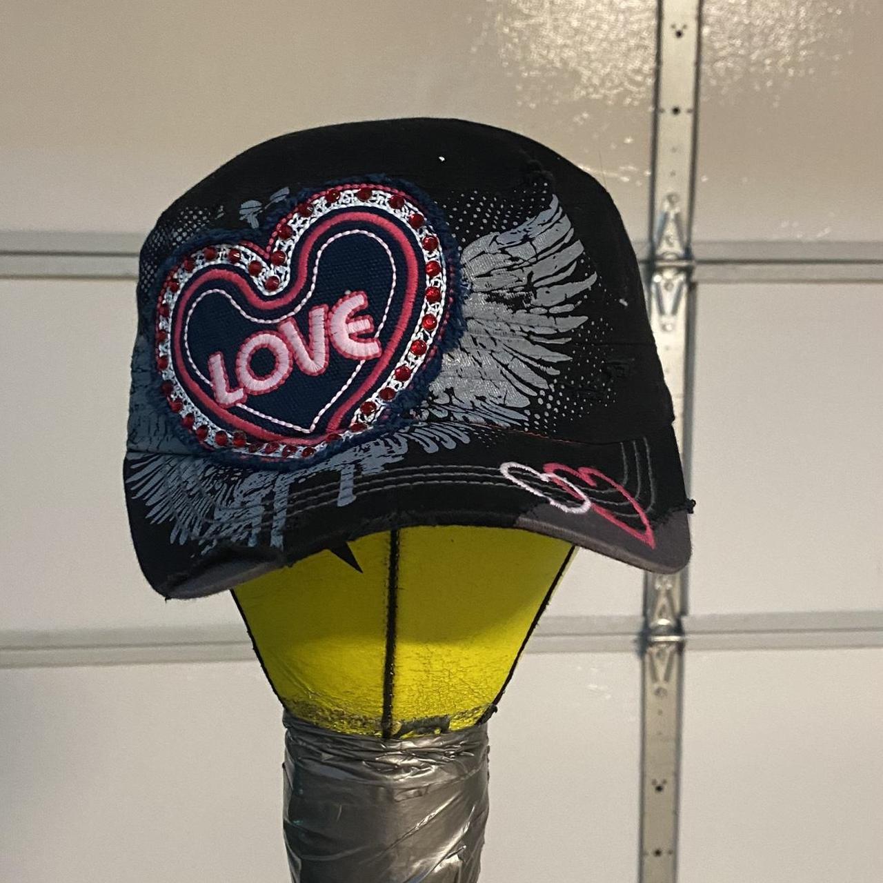 Hella cute love hat Kinda adjustable with elastic... - Depop