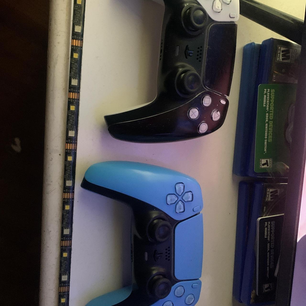 2 ps5 controllers ( black & white, blue and black)... | Depop