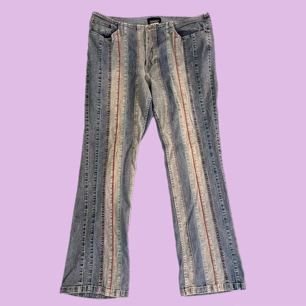 insanely cool vintage 2000s jeans with blue & red... - Depop