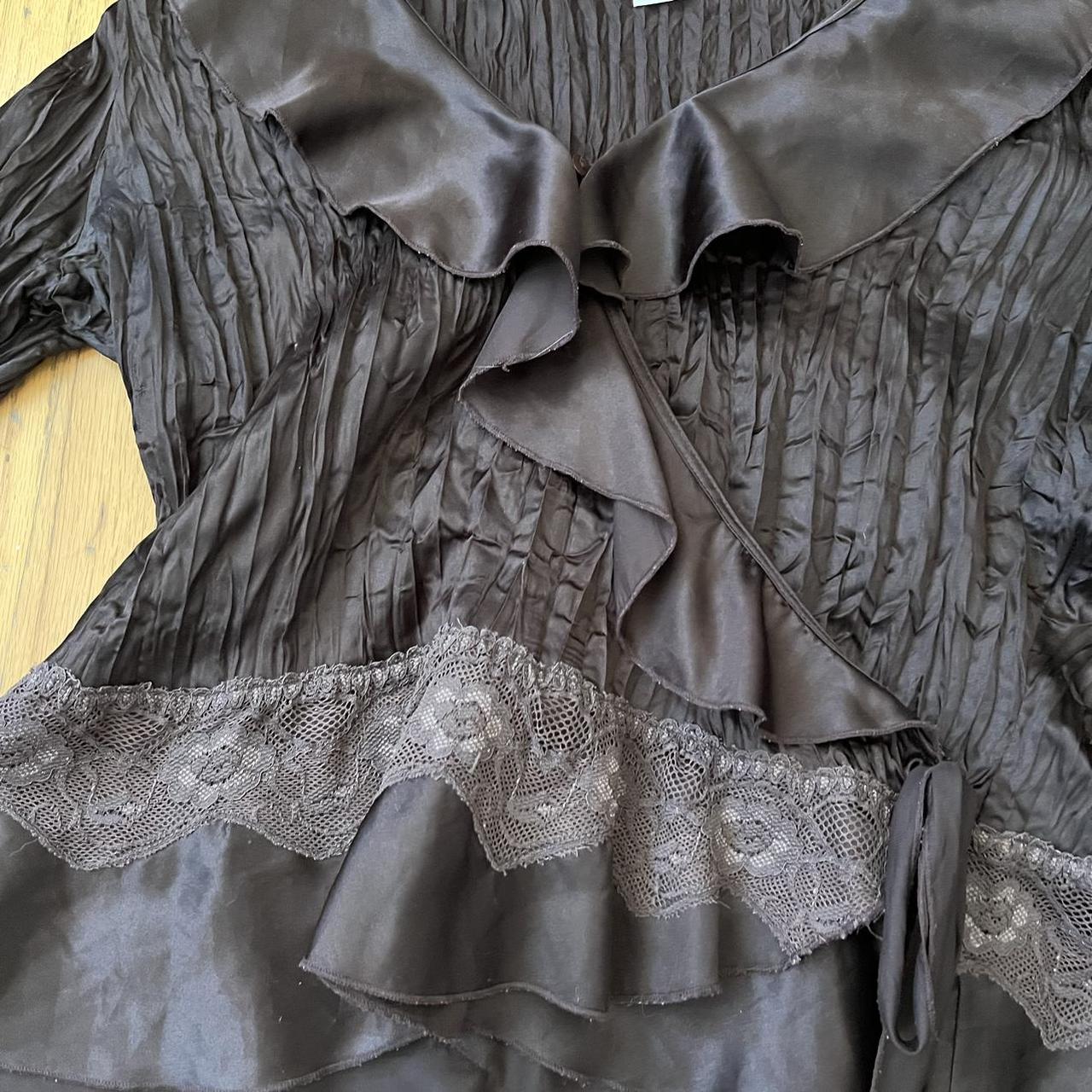 repop! beautiful vintage 90s brown wrap top with... - Depop