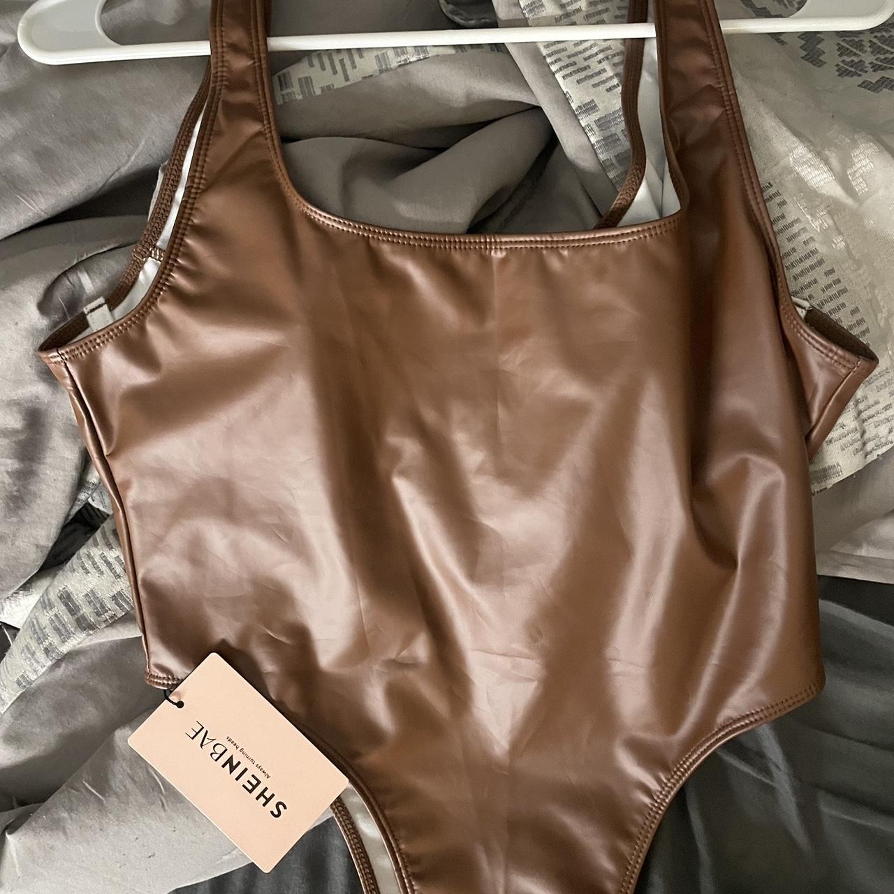 Brown bodysuit #brown #leather #bodysuit #sexy... - Depop