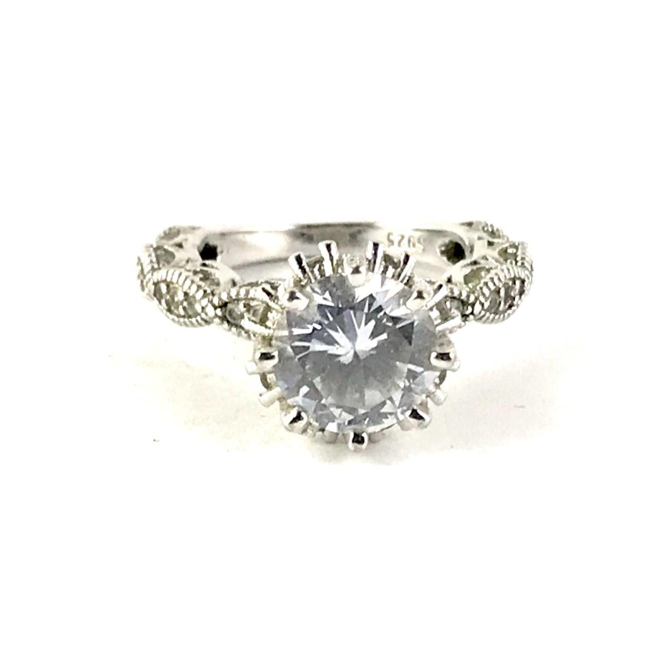 Intricate Sterling Silver 925 CZ Ring Size 6 SKU... - Depop