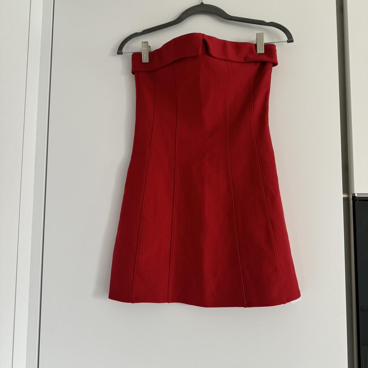 Red strapless mini dress with zipper back - Depop