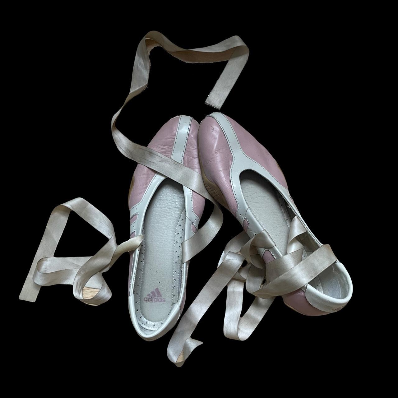 pink and white adidas ballerina pumps with satin... - Depop