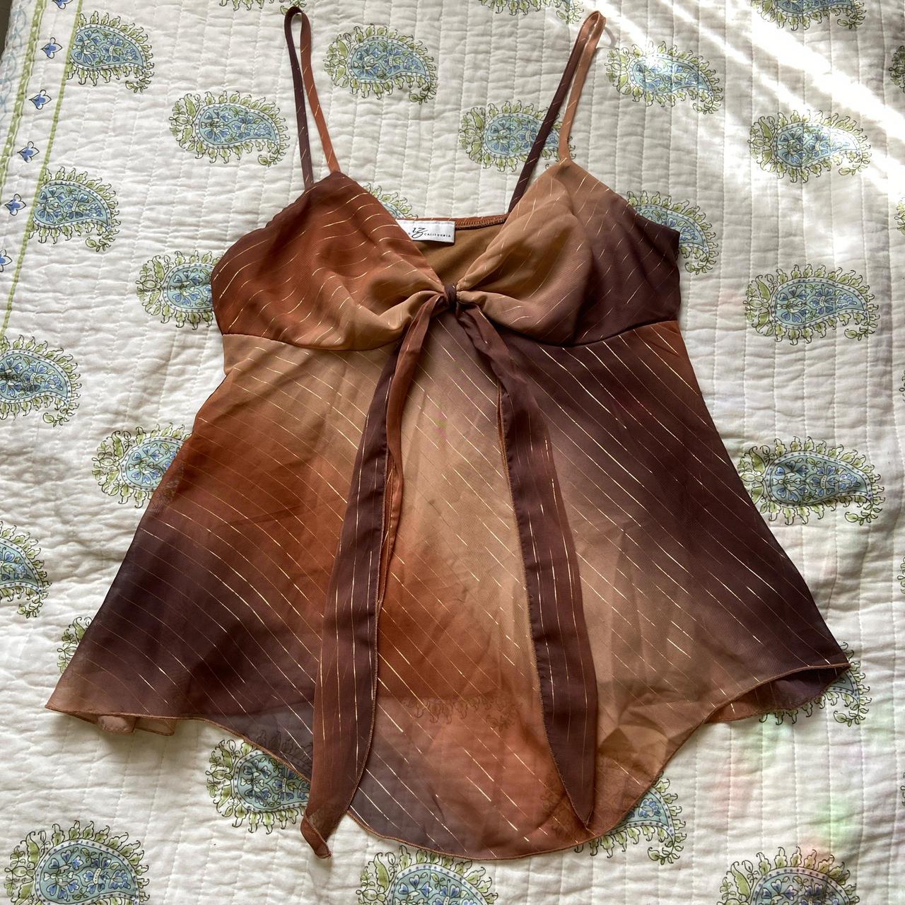 Earth fairy flowy tank top Brown, light brown and... - Depop