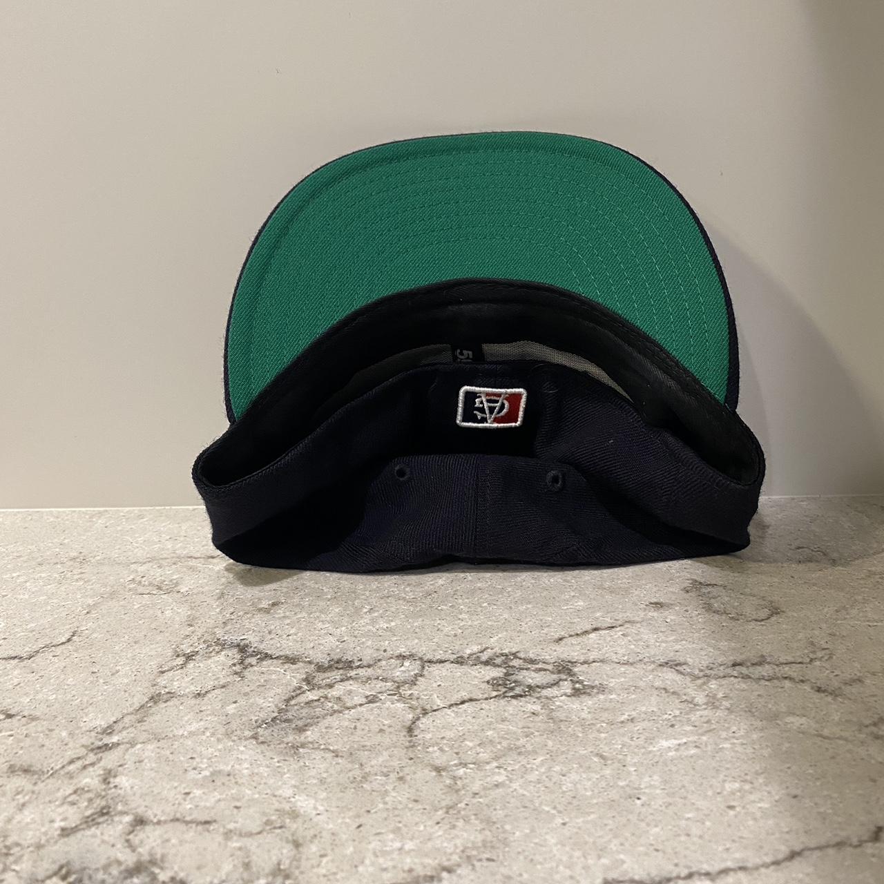 Navy blue fitted hat with a teddy bear on the front,... - Depop