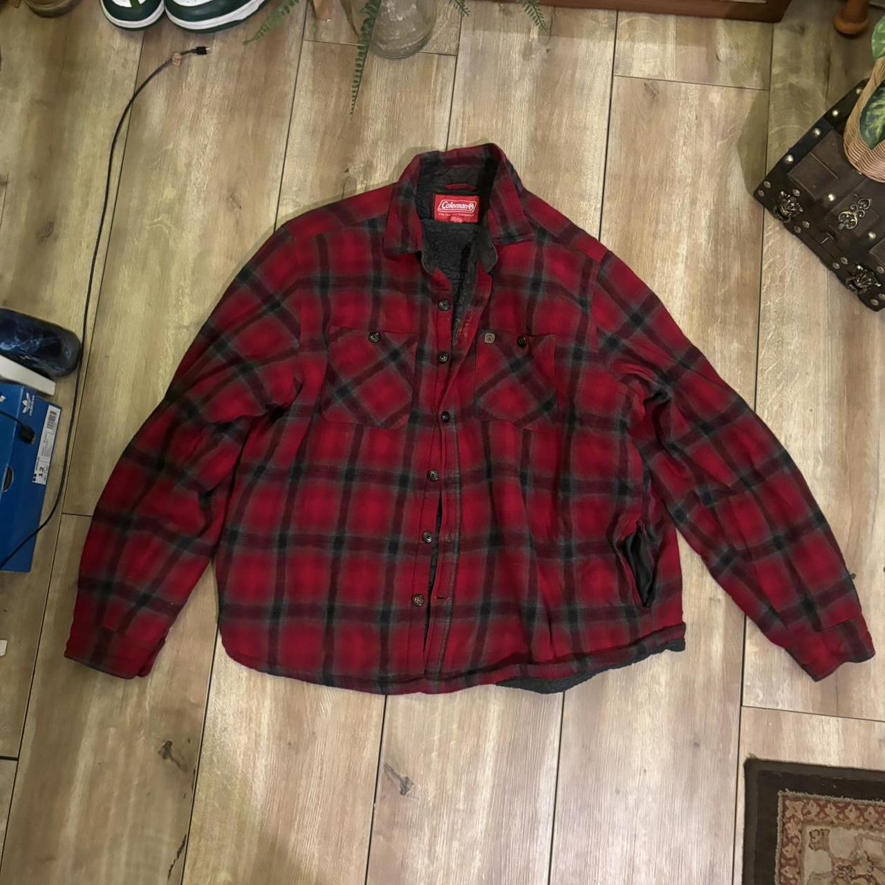 Red and black flannel jacket XL - Depop