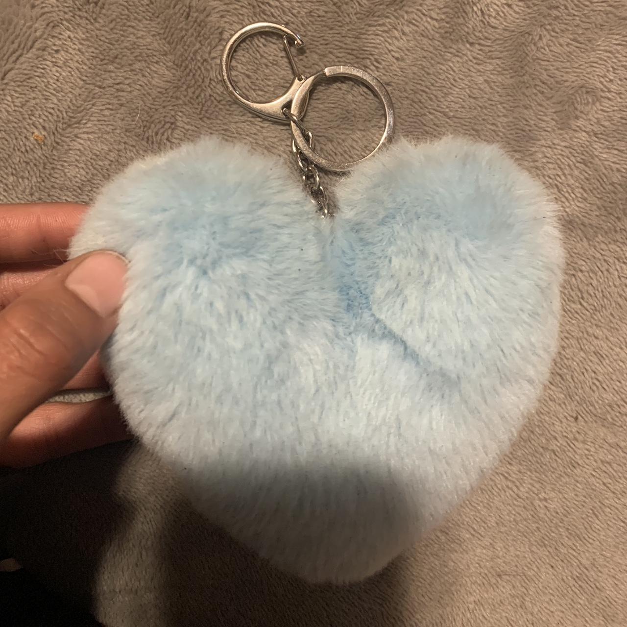 Light blue fluffy heart keychain #keychain... - Depop