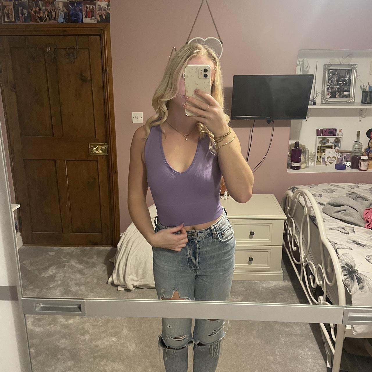 Purple primark halterneck ribbed crop top, dupe of... - Depop