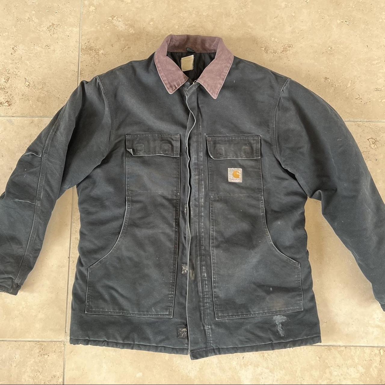 Carhartt work jacket faded black Vintage Carhartt... - Depop