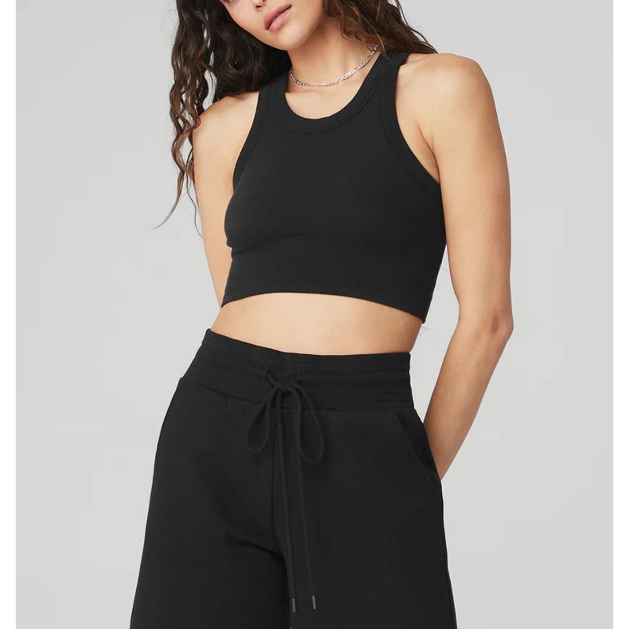 Fitted Black ribbed Alo tank top #activewear... - Depop